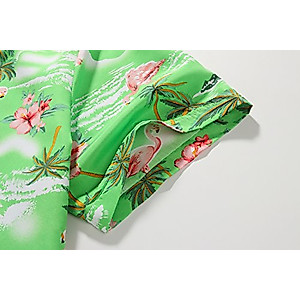 SSLR Mens Hawaiian Shirt Flamingos Casual Short Sleeve Button Down Shirts Aloha Shirt (X-Large, Light Green)