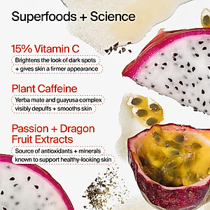 Youth To The People 15% Vitamin C + Caffeine Energy Face Serum, Full Size (1 fl oz), Reduce Puffiness, Brighten Uneven Skin Tone + Improve Texture, Treats Dark Spots + Dullness, Vegan