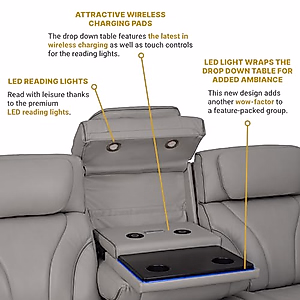 Armen Living Octavia Modern Zero Gravity Power Reclining Heated Massage Sofa, 86" Wide, Silver and Gray Top Grain Leather