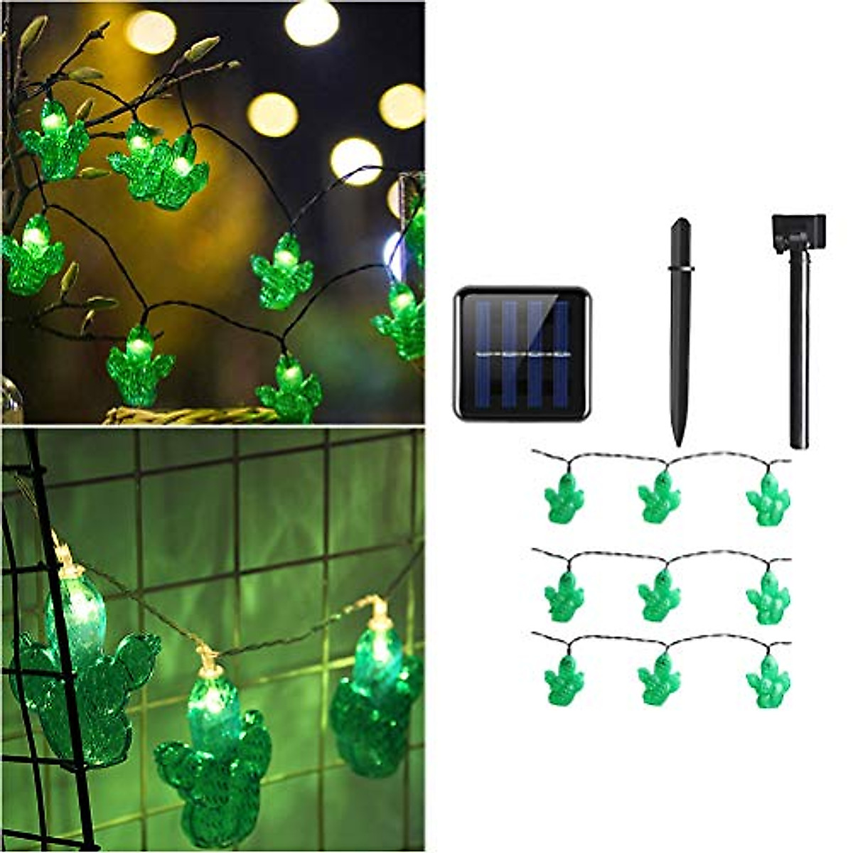 Christmas Lights Decoration Christmas Solar String Lights 30 LED Solar String Lights Cactus Shape String Light Waterproof String Lights for Wedding Party Home Bedroom Garden Patio Decoration Green
