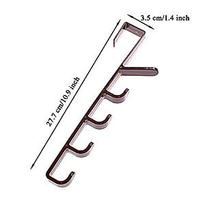 NUOMI Set of 2 Over The Door Hooks 5 Hangers Plastic Hanging Racks Organizer for Clothes, Coat, Bags, Umbrella, Hats, Brown and White