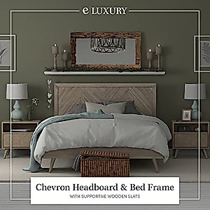 eLuxurySupply Chevron Wooden Bed Frame with Headboard - Solid Mahogany Mindi Wood w/Veneered MDF - Sturdy Mattress Platform Foundation - Easy Assembly - California King (Grey)