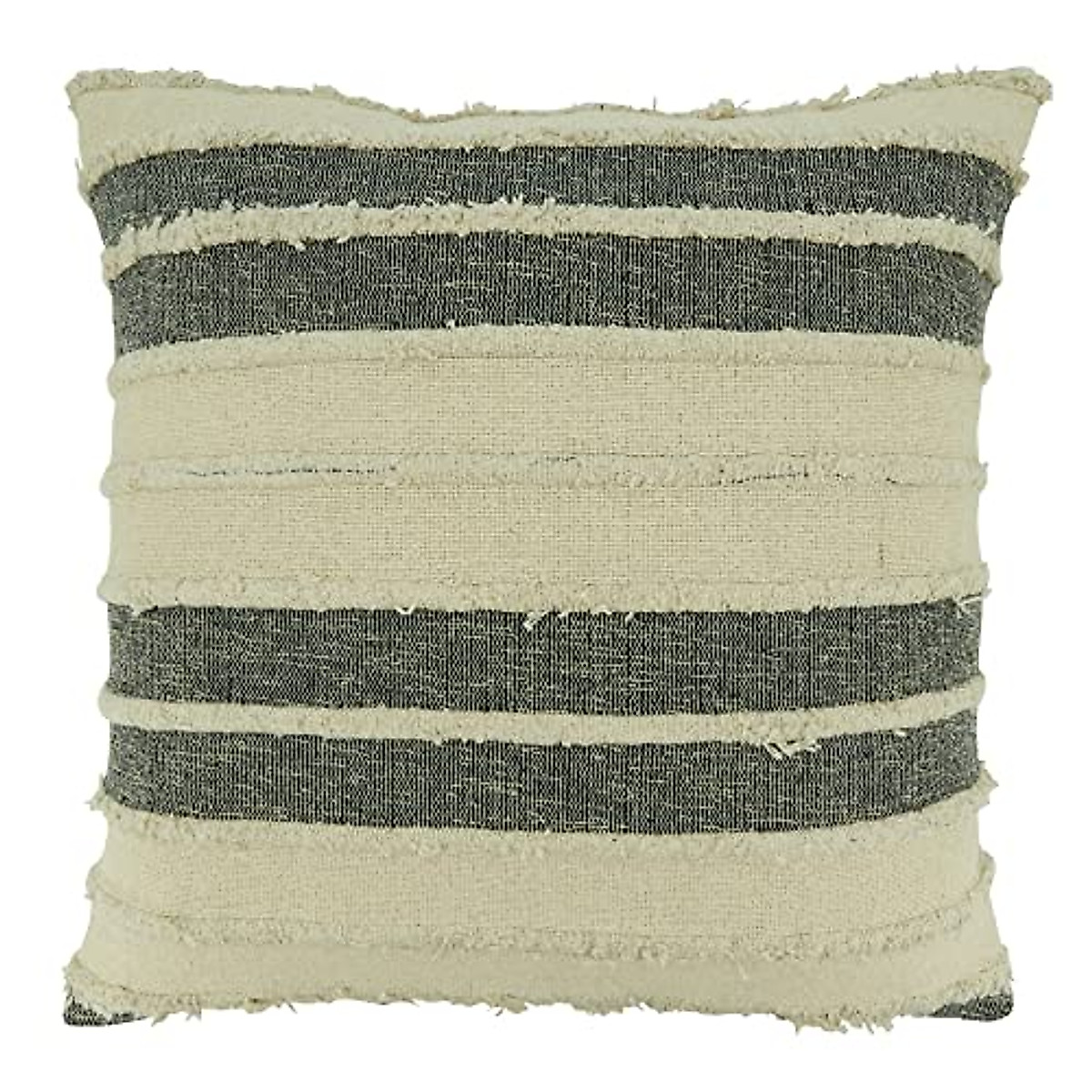 Saro Lifestyle Striped Tufted Throw Pillow with Poly Filling, Black & Nautral, 20"