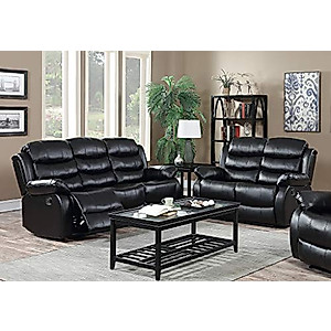 GTU Furniture 2Pc Black Leather Reclining Sofa & Loveseat Set