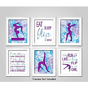 Mirabuy Set of 6 Unframed Gymnastics Wall Art , Gymnastics Wall Decor, Gymnast Wall Art (8" x 10")