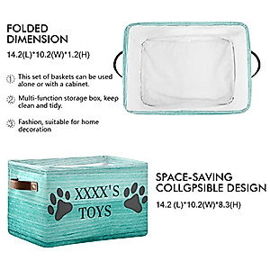 CHIFIGNO Personalized Dog Toy Storage Basket with Handles, Teal Customized Pet's Name Foldable Storage Box Organizer Bag for Clothes Storage Toys Storage, 1PC