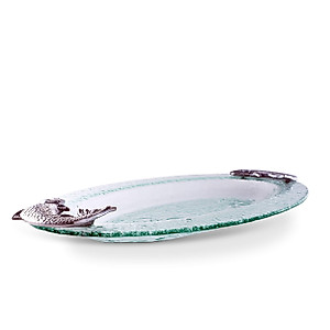 Arthur Court Designs Aluminum Salmon Fish Bagel Lox Glass Platter 20 inch x 11.5 inch