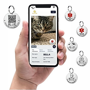 Engraved Personalized QR Code Pet ID ESA Tag(Made In USA) Service Dog tag, Custom Emotional Support Animal Tag Red Medical Symbol, Personalize Tag & Web, Scan QR Receive Location Alert FANSTIK(QR ESA)