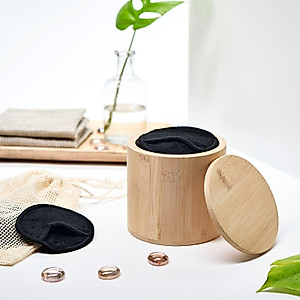 Glamlily 16 Pack Reusable Cotton Rounds for Makeup Removal with Bamboo Holder and Mesh Storage Bag (Black)