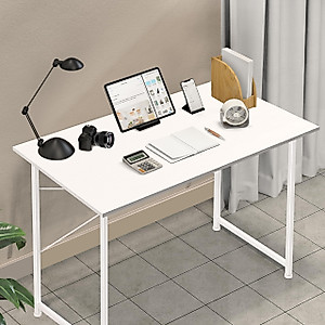YSSOA Computer Desk Home Office Work Study Writing Modern Simple Table with Headphone Hooks, 40 Inch, Basic White