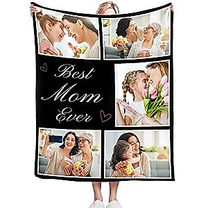 Best Mom Ever Custom Blanket,Personalised Photo Collage Mother Blankets Wife Birthday Gifts, Customized Gifts for Mom Grandma for Birthday Mother's Day Christmas,Custom Blanket with 5 Photos