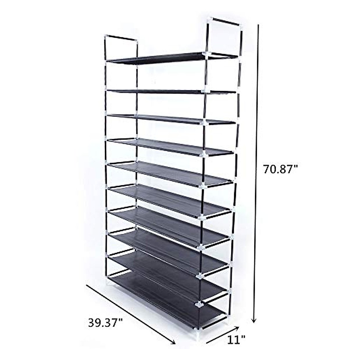 WEI WEI GLOBAL 10 Tiers Shoe Rack, 50 Pairs Non-Woven Fabric Shoe Storage Organizer, Shoe Tower Organizer Cabinet, Space Saving Shelf Closet (Black)