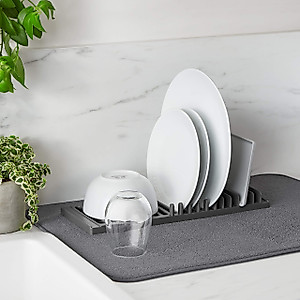 Amazon Basics Plastic Dish Drying Rack with 2 Mats (16" x 18") - Charcoal