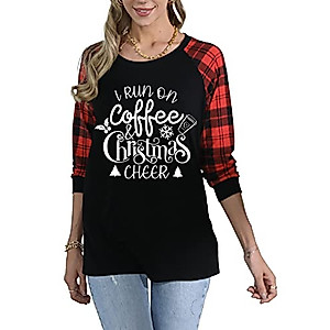 Christmas Shirts for Women I Run On Coffee and Christmas Cheer T-Shirt Raglan Xmas Holiday Tops Tee