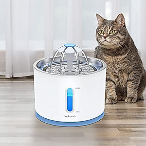 Vekonn Cat Water Fountain Stainless Steel Top, Pet Water Fountain for Small Dog and Cat with LED Light and Water Level Window (Blue)