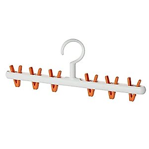 TREETDOBV Clothes Hanger with 6Clips Clothes Drying Racks Windproof Plastic Sock Clips Drying Rack,Prevent Tangle 360 Degree Rotatable Multifunctional Laundry Hanger for Home(White and Orange)
