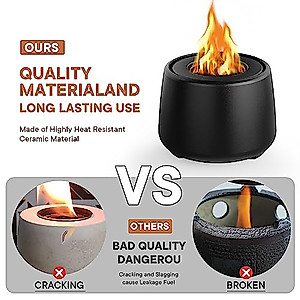 Ceramic Tabletop Fire Pit, Portable Ethanol Fire Bowl, Mini Rubbing Alcohol Fireplace Table Top Fire Pit Bowl Long Burning Smokeless Housewarming Gift with Indoor & Outdoor & Garden
