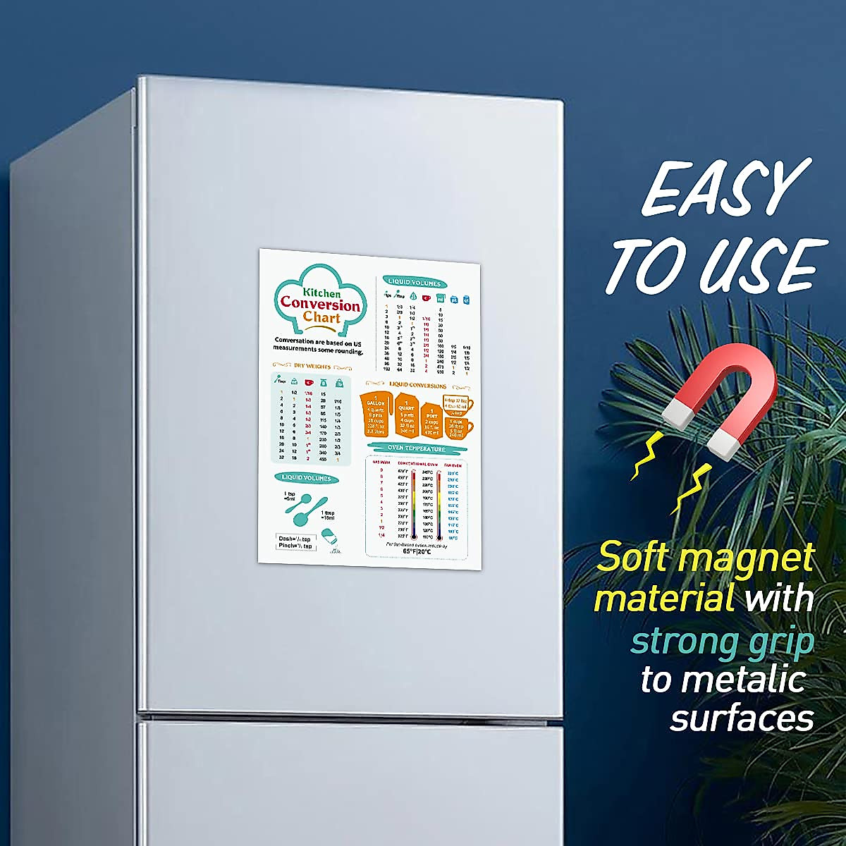 Kitchen Conversion Chart Magnet Cooking Measurement Refrigerator Magnet Thickened Double-sided Flip for Cooking Baking Tool Cookbook Accessories, White