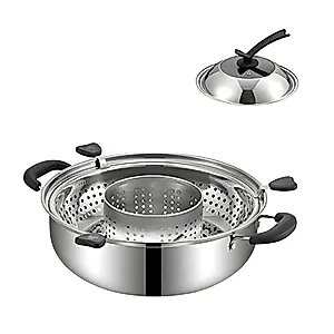 TJHamaipi Stainless Steel Rotary Lift Hot Pot, Shabu Pot, Boil Pot, Suitable for 2-6 People, 7QT Capacity, Iindependent Filter, Thickened Steel, Suitable For Gas Induction Cooker