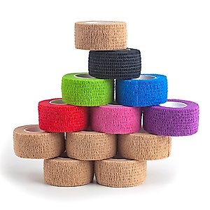 YAXEON Self Adhesive Bandage Wrap| 12 Rolls 1" x 5 Yards Vet Tape, Medical Tape,Athletic Tape,Elastic Cohesive Bandage for Sports Injury,Stretch Athletic,Ankle,(Mix Color)