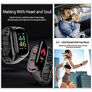 M1 2 in 1 Smart Bracelet Wireless Bluetooth Headset Combo Running Music Wristband Earphone Heart Rate Blood Pressure Fitness Tracker (Black)