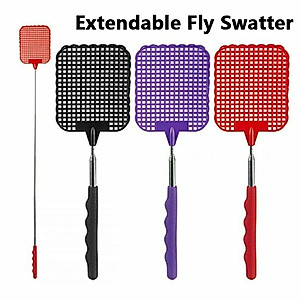 1PCS Extendable Fly Swatter,Plastic Fly Swatter Extendable Flyswatter for Indoor Outdoor(Pink)