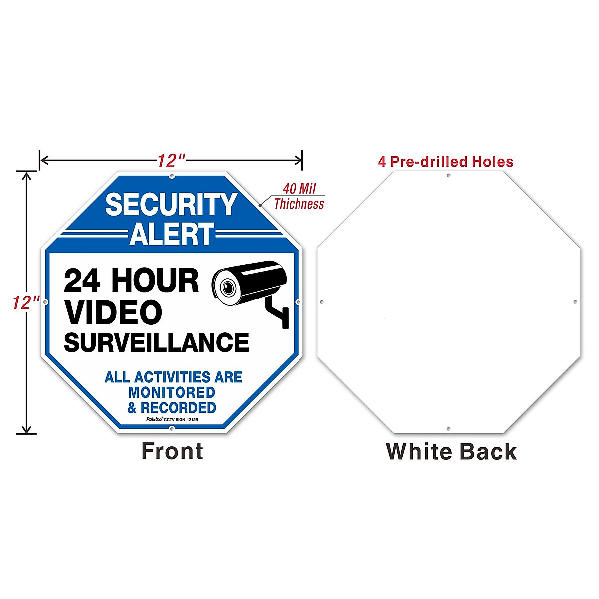 Video Surveillance Sign,Security Camera Sign, 12x12 Security Alert 24 Hour Video Surveillance Metal Sign,All Activities Are Monitored & Recorded Aluminum Sign for CCTV Video Surveillance Signs Outdoor