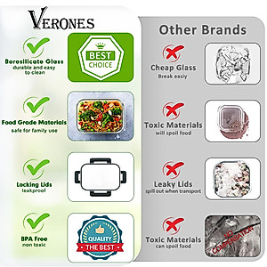 VERONES 30 Pieces Glass Meal Prep Containers Set, Airtight Glass Lunch Containers, Stackable Glass Food Storage Containers with Lids, for Microwave, Oven, Freezer & Dishwasher Friendly,Gray