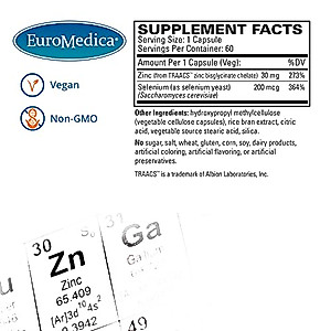 EuroMedica Zinc Plus Selenium - 60 Capsules - Immune & Respiratory Support - Non-GMO, Vegan - 60 Servings