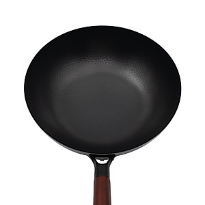 welsteepse Steel Wok Pan, Stir Fry Wok, Carbon Steel Wok, No Chemical Coating, Flat Bottom Chinese Wok Pan for All Stoves - 13in (Black),
