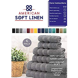 American Soft Linen 100% Turkish Carde Cotton 6 Piece Towel Set, 560 GSM Towels for Bathroom, Super Soft 2 Bath Towels 2 Hand Towels 2 Washcloths, Silver Grey