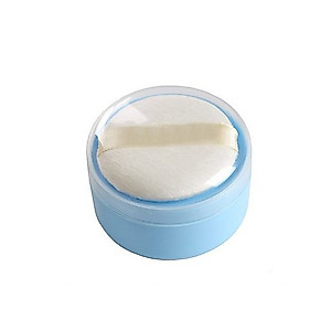 Baby After-Bath Powder Puff Container Jars Empty Refillable Plastic Soft Face Body Powder Box with Sifter Portable Baby Care Kit Case Cosmestic Makeup Dispensor (Blue)