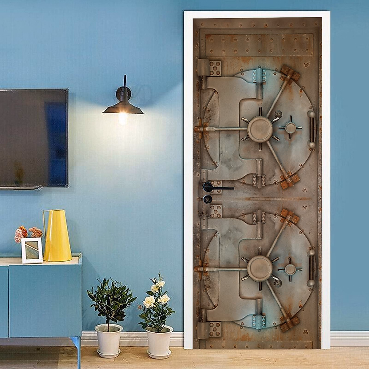 A.Monamour 3D Door Stickers for Interior Doors Rusty Bank Vault Door Vinyl Waterproof Self Adhesive Door Mural Decals for Bedroom Office Bathroom 85 x 200 cm