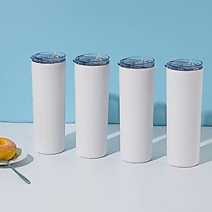 20 Oz Skinny Travel Tumblers, 8 Pack Stainless Steel Skinny Tumblers with Lid Straw, Double Wall Insulated Tumblers, Slim Water Tumbler Cup, Vacuum Tumbler Travel Mug for Coffee Water Tea, White