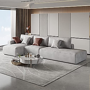 JACH 145" Modular Leathaire Large Sectional Sofa with Chaise, L-Shaped Faux Leather 5 Seater Minimalist Couch, Modern Right Hand Facing Sectional Sofas with 3 Throw Pillows (Beige)