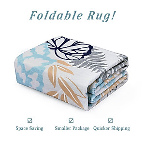 CAREMEE Large Area Rug 8x10 Floral Rug Large Botanical Accent Area Rug Washable Living Room Bedroom Rug Non-Shedding Indoor Carpet Low Pile Throw Rug for Office Bedroom Dining Room, Blue/Light Grey