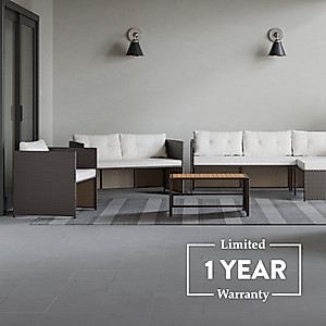 Edenbrook Bayview Rattan Patio Furniture - Outdoor Furniture Set, Set of Three: Loveseat and 2 Chairs, Brown Rattan/Cream