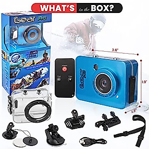 Gear Pro Sports Action Camera - HD 1080P Mini Camcorder w/ 12 MP Cam, 2.4" Touch Screen USB SD Card HDMI, Battery - Waterproof Case, USB Cable, Wireless Remote Control, Mount - Pyle GDV285BL (Blue)