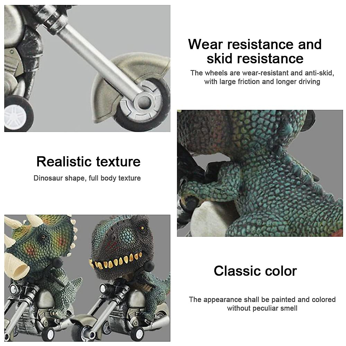 4PCS Friction Powered Inertia Animal Motorcycle Toy Vehicles Gifts for Kids Boys Age 3,4,5,6,7,8,9 Shark Toy Car + Special Rhino Toy + Dinosaur Motorcycle Game T-Rex and Triceratops Monster Dino Toys