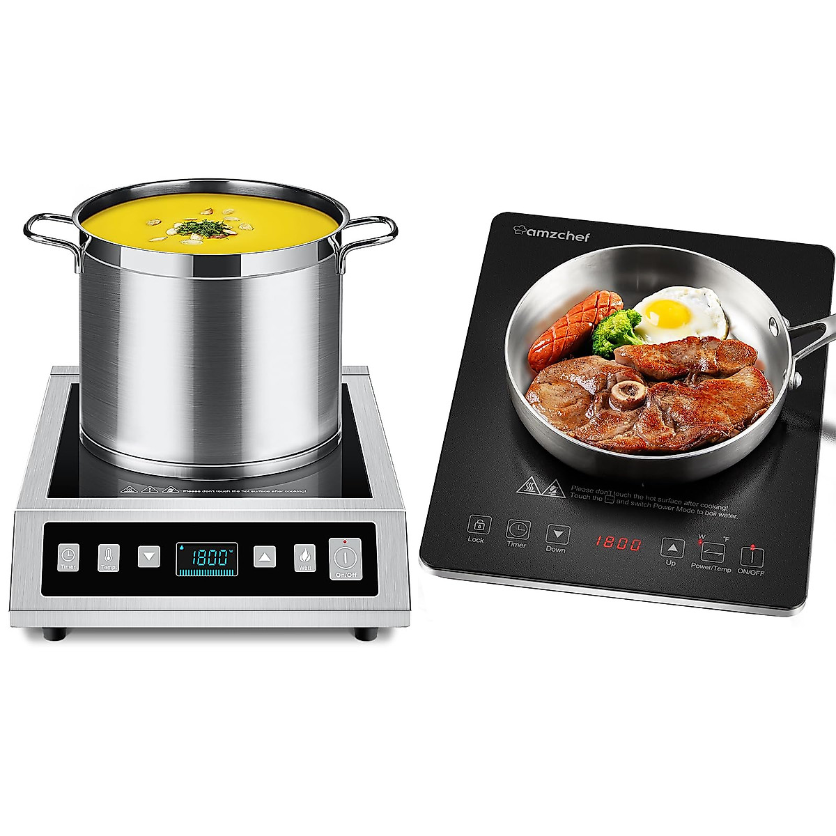 AMZCHEF 1800W Induction Cooktop Commercial & 1800W Portable Induction Cooktop