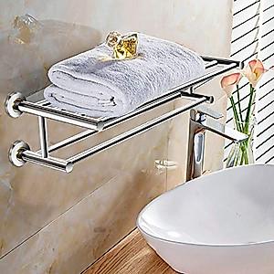 Tangkula Wall Mounted Bathroom Shelf with 2-Tier Bars, 24 Inch Stainless Steel Shelf, Polished Mirror Finish, Home Hotel Toilet Double Layer Bathroom Shelf