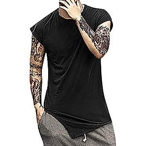 YOMXL Men Solid Color Irregular Hem Tops Athletic Sport Soft Tank Tops Casual T Shirt Tee Black