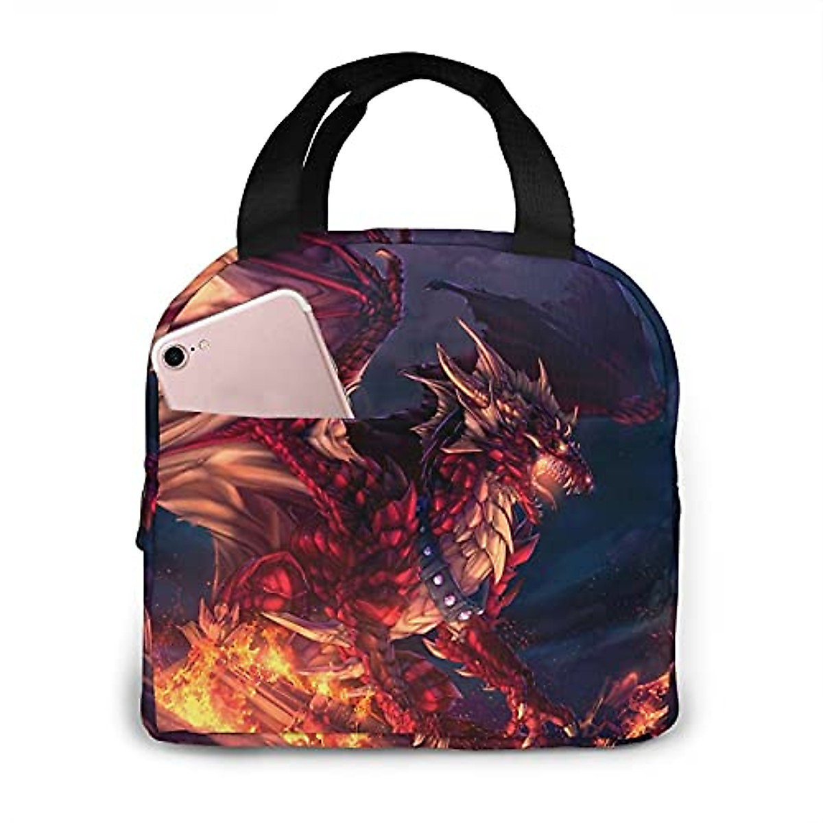 Dragon Reusable Insulated Lunch Bag Cooler Tote Box with Front Pocket Zipper Closure for Woman Man Work Picnic or Travel