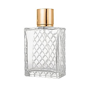 Enslz 100ml/3.4Oz Clear Glass Fine Mist Atomizer,Portable Square Refillable Empty Perfum Spray Bottle Travel Atomizer Bottle Gold Cap