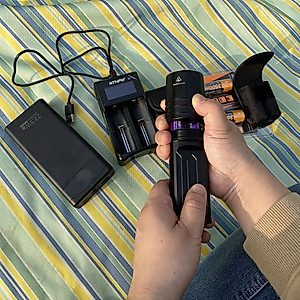 NTHPO S2 One Speedy Charger with Two Battery Storage Bags, LCD Display Intelligent Charger for Rechargeable Li-ion 26650 22650 18650 18490 18350 4500 RCR123, Ni-MH A AA AAA Batteries