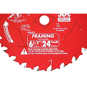 Freud D0624A 6‑1/2 in. x 24‑Tooth Tracking Point Wood Framing Saw Blade, Carbide