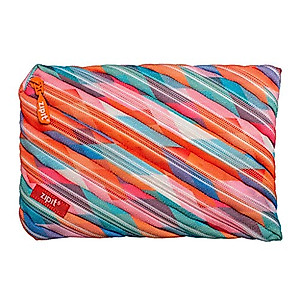 ZIPIT Colorz Large Pencil Case for Girls, Large Capacity Pouch, Holds Up to 60 Pens, Made of One Long Zipper! (Triangles)