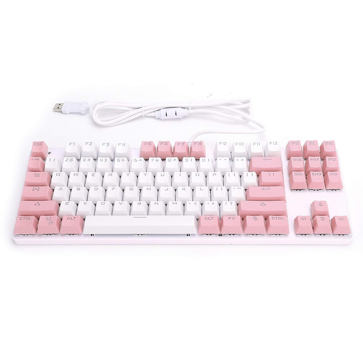 PUSOKEI Mechanical Gaming Keyboard, 87 Keys Keyboards RGB LED Rainbow Backlit Wired Keyboard, Mechinal Gaming Keyboard White+Pink, Mechanical Keyboard,Plug and Play(White)