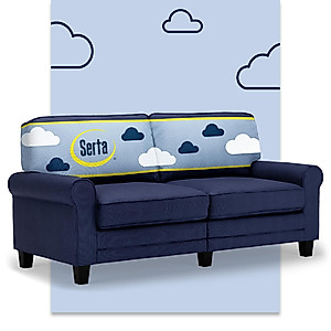 Serta Copenhagen 73" Rolled Arm Sofa, Easy Care Polyester, Soft Pillow Back, Pocket Coil Seat Cushions, Removable Covers, Loveseat or Couch for Small Spaces, Living Rooms or Bedrooms, Navy Blue