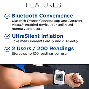 OMRON Gold Blood Pressure Monitor, Portable Wireless Wrist Monitor, Digital Bluetooth Blood Pressure Machine, Stores Up To 200 Readings for Two Users (100 readings each)